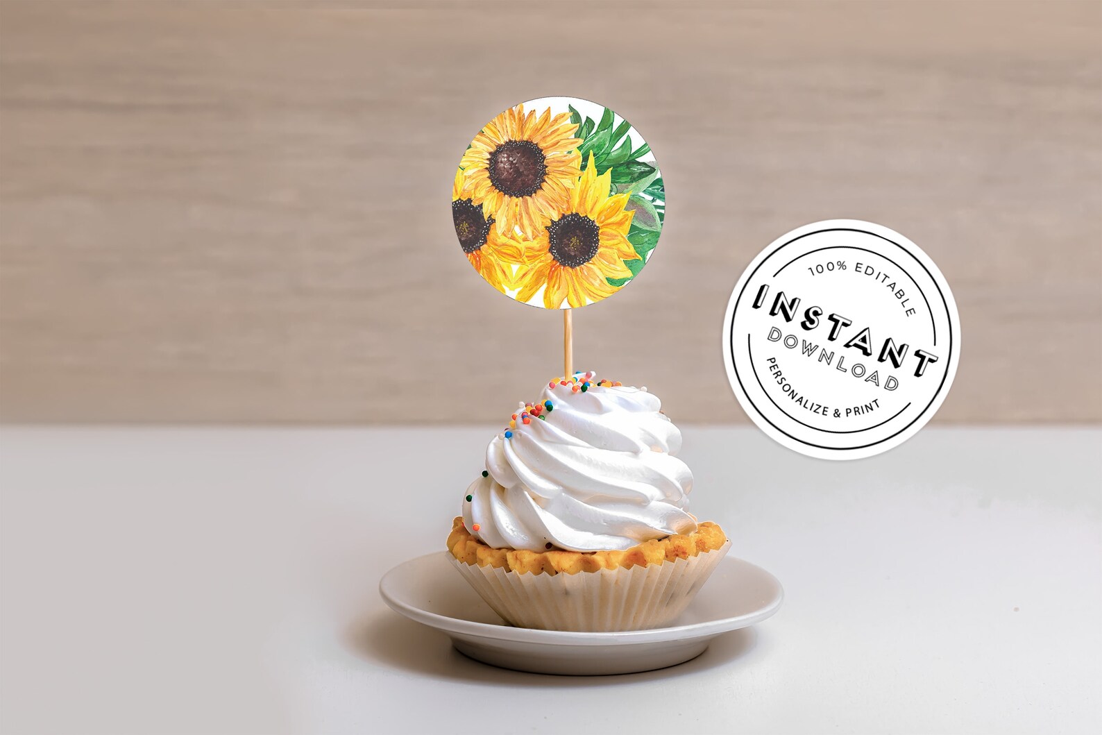 Sunflower Cupcake Topper | Editable Cupcake Topper | Bridal Shower ...