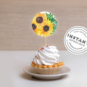 Sunflower Cupcake Topper | Editable Cupcake Topper | Bridal Shower ...