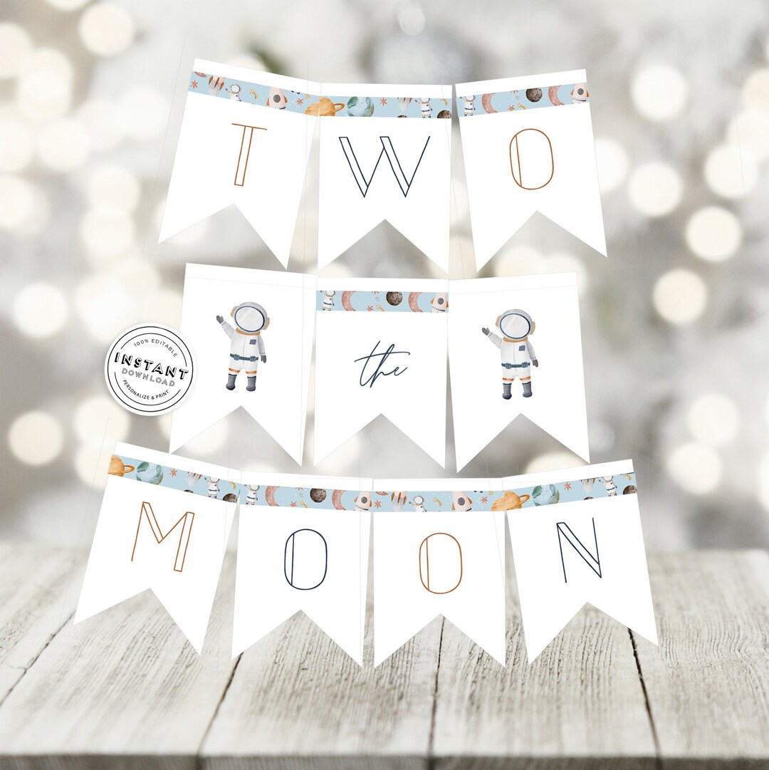 Light Blue Two the Moon Banner | Two the Moon Editable Banner | Space ...