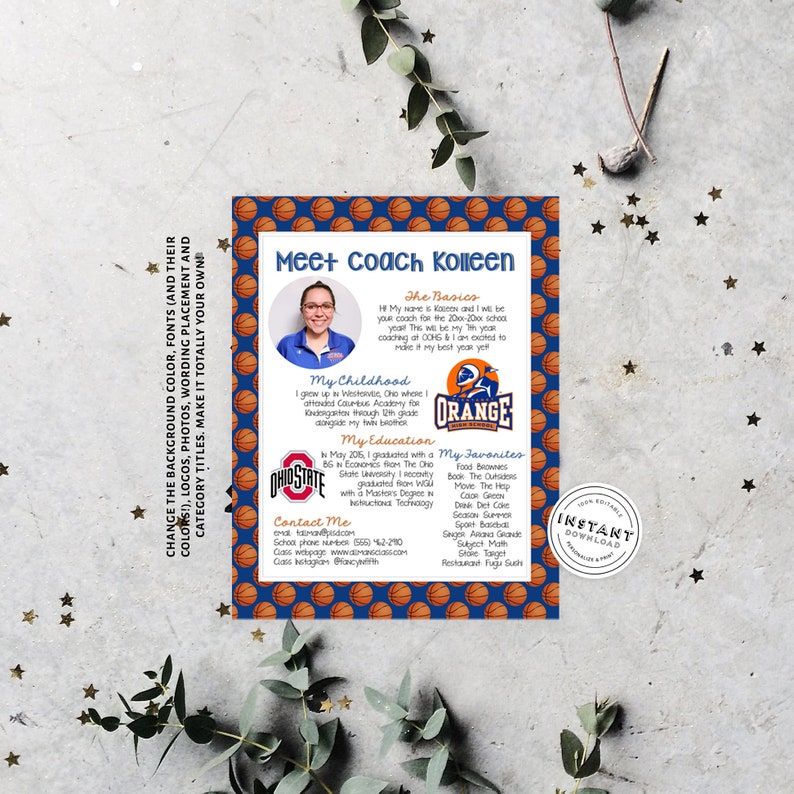 Meet the Coach Basketball Template Coach Introduction Form - Etsy