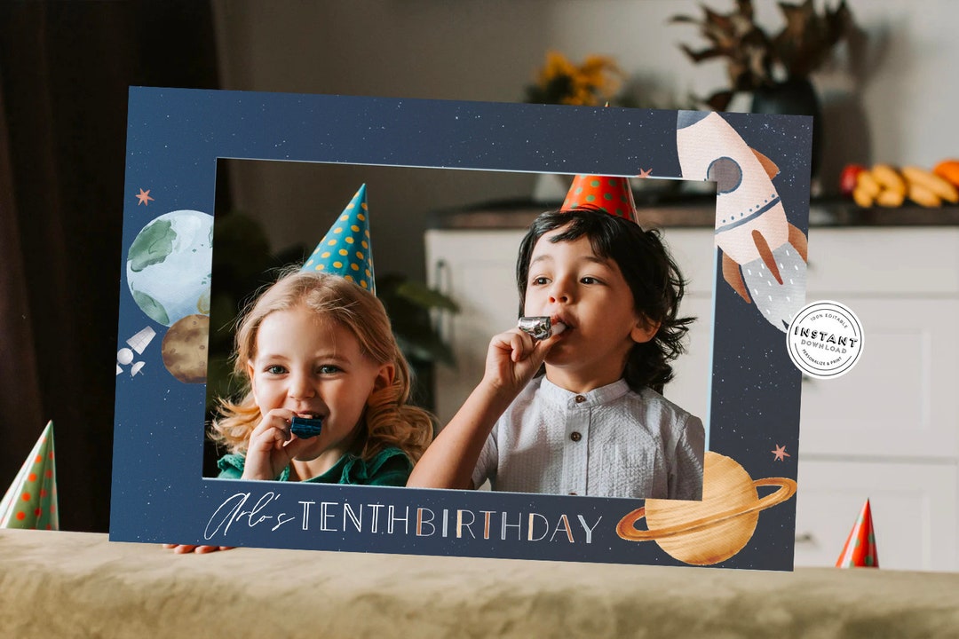 EDITABLE to the Moon Photo Booth Frame | Outer Space Birthday Photo ...
