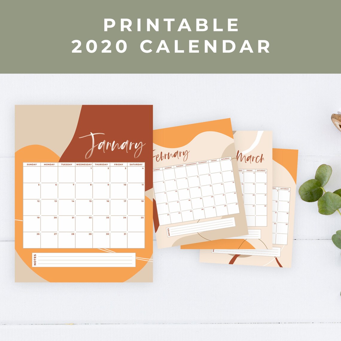 Modern Printable Calendar 2020 Calendar Template Printable - Etsy