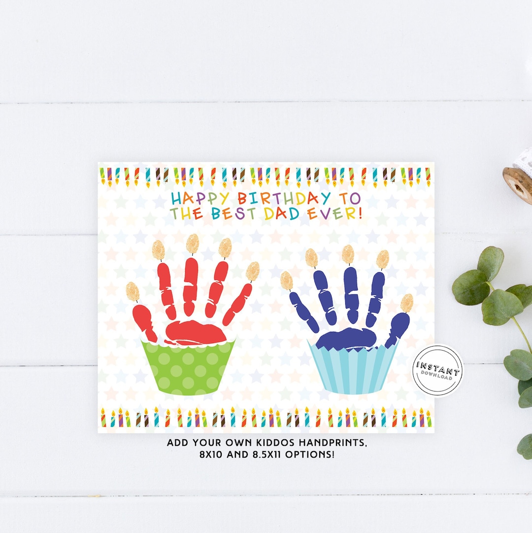 Dad Happy Birthday Cupcake Handprint Craft | Birthday Card Keepsake for ...