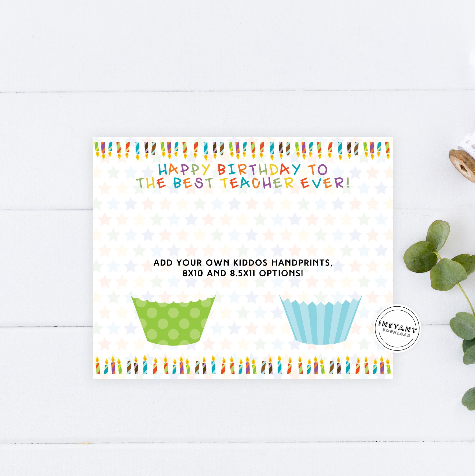 Teacher Happy Birthday Cupcake Handprint Craft | Birthday Card Keepsake ...