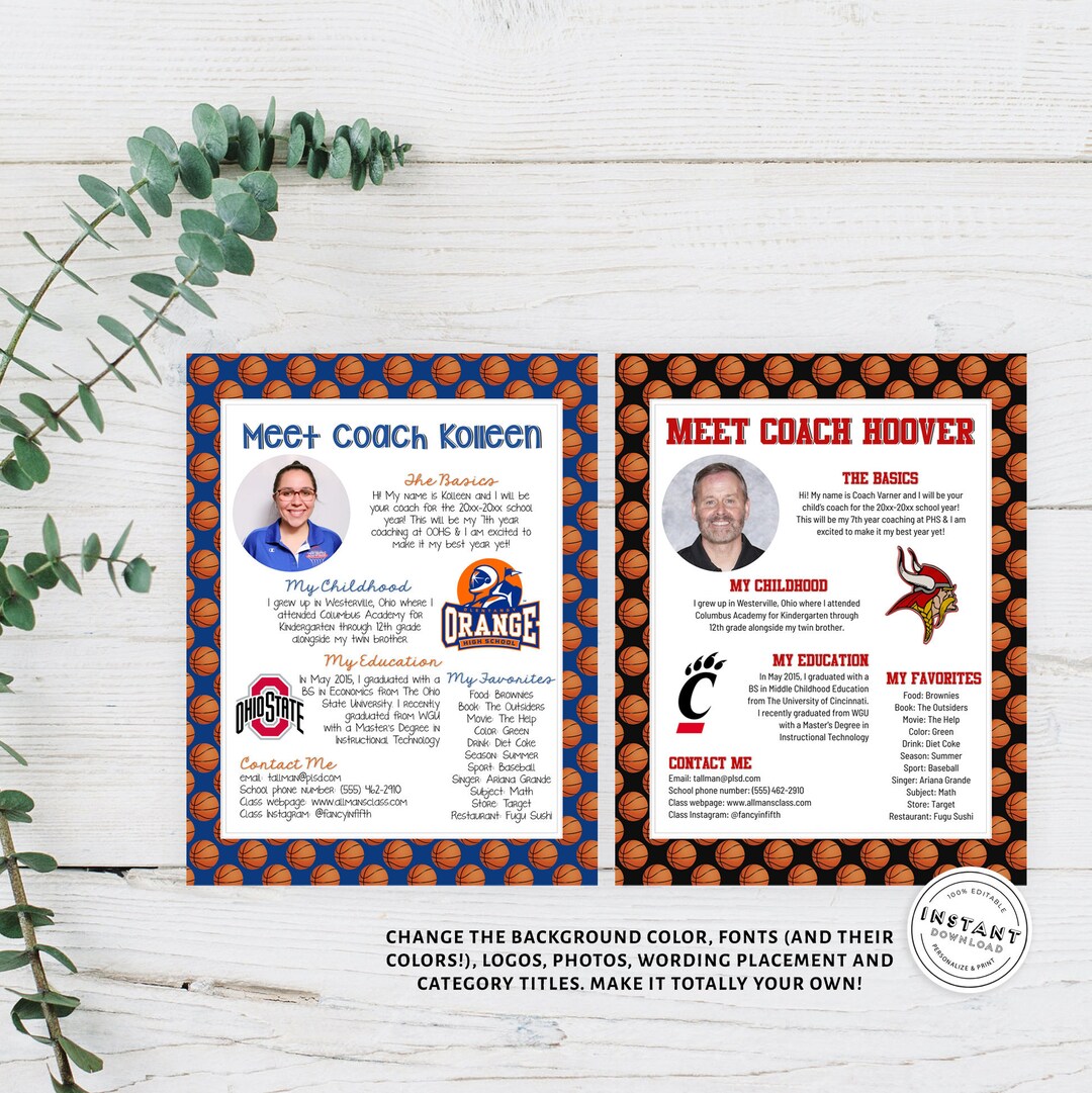 Meet the Coach Basketball Template Coach Introduction Form Editable ...