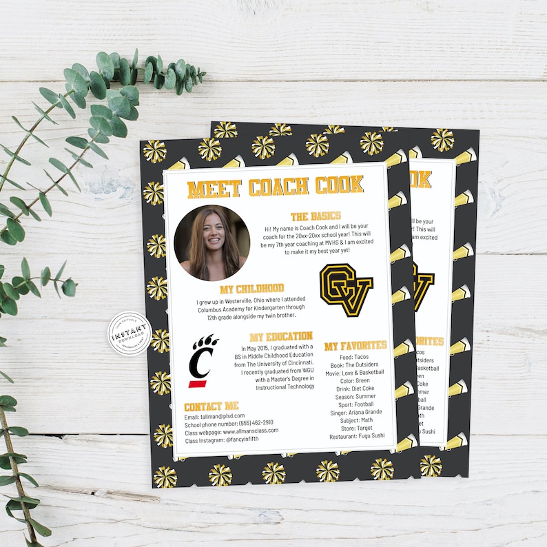 Meet the Coach Cheer Template | Coach Introduction Form | Editable Meet ...
