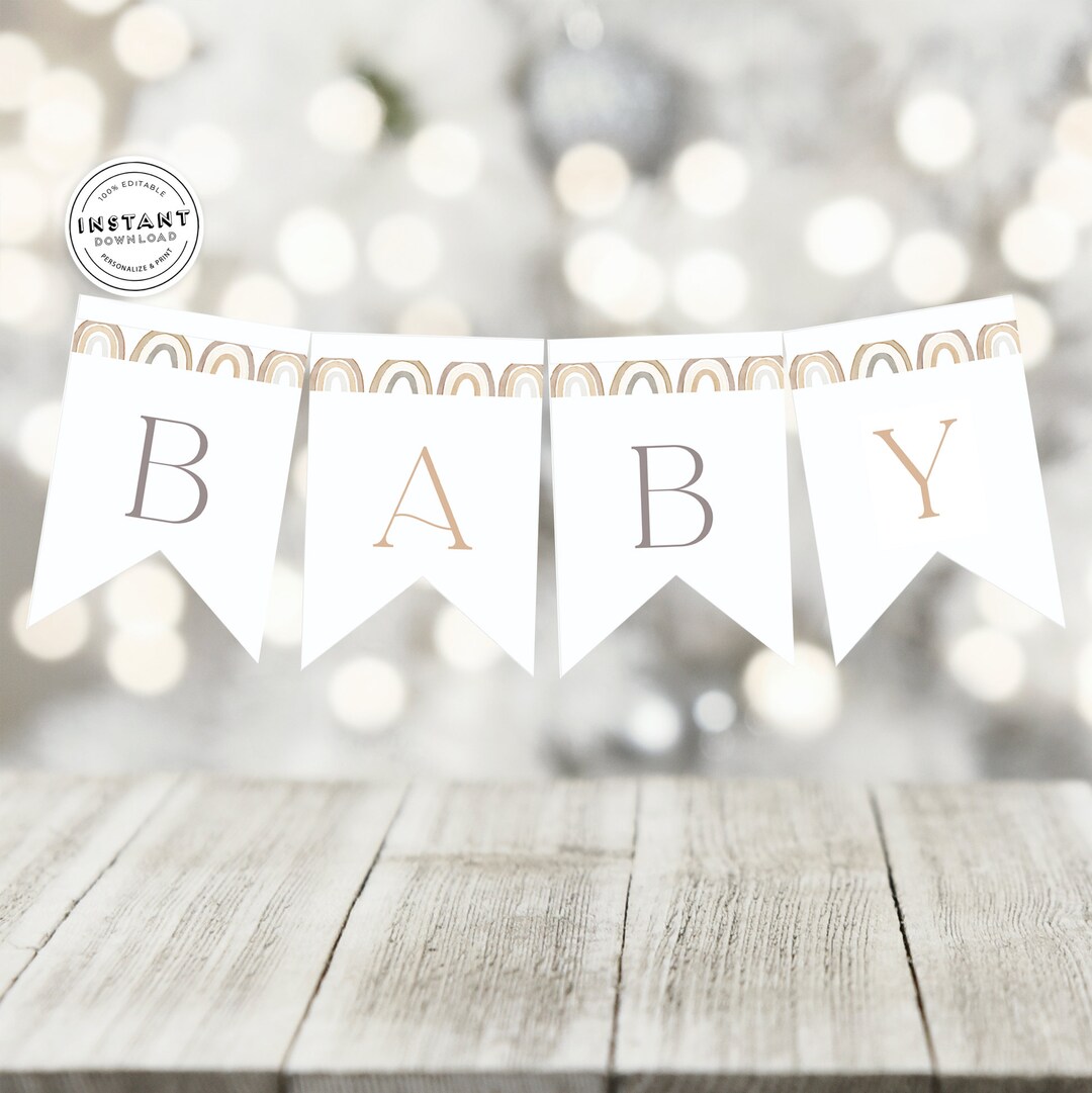 Boho Baby Shower Pennant Flag Banner | Editable Baby Shower Banner ...