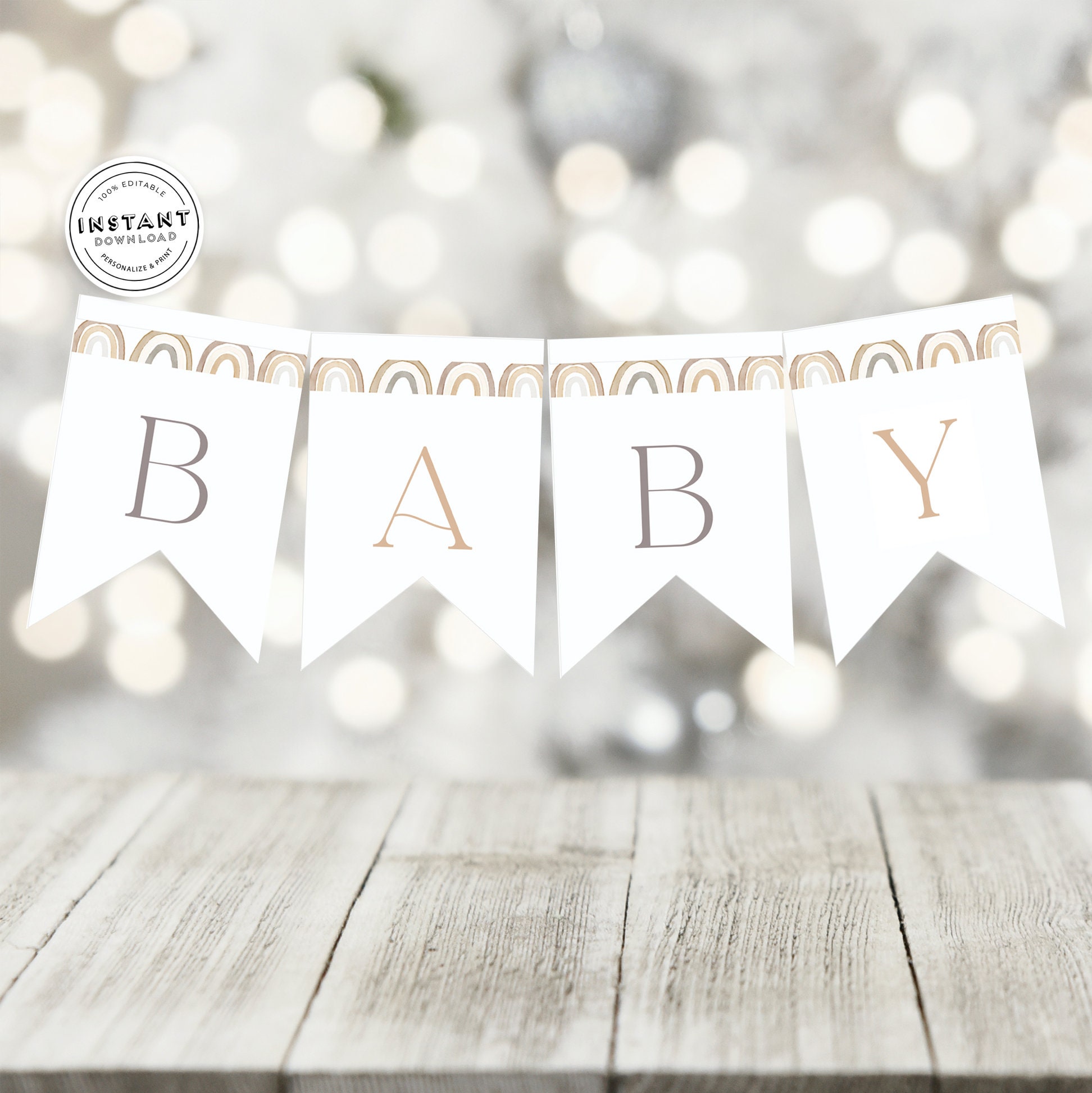 Boho Baby Shower Pennant Flag Banner Editable Baby Shower - Etsy