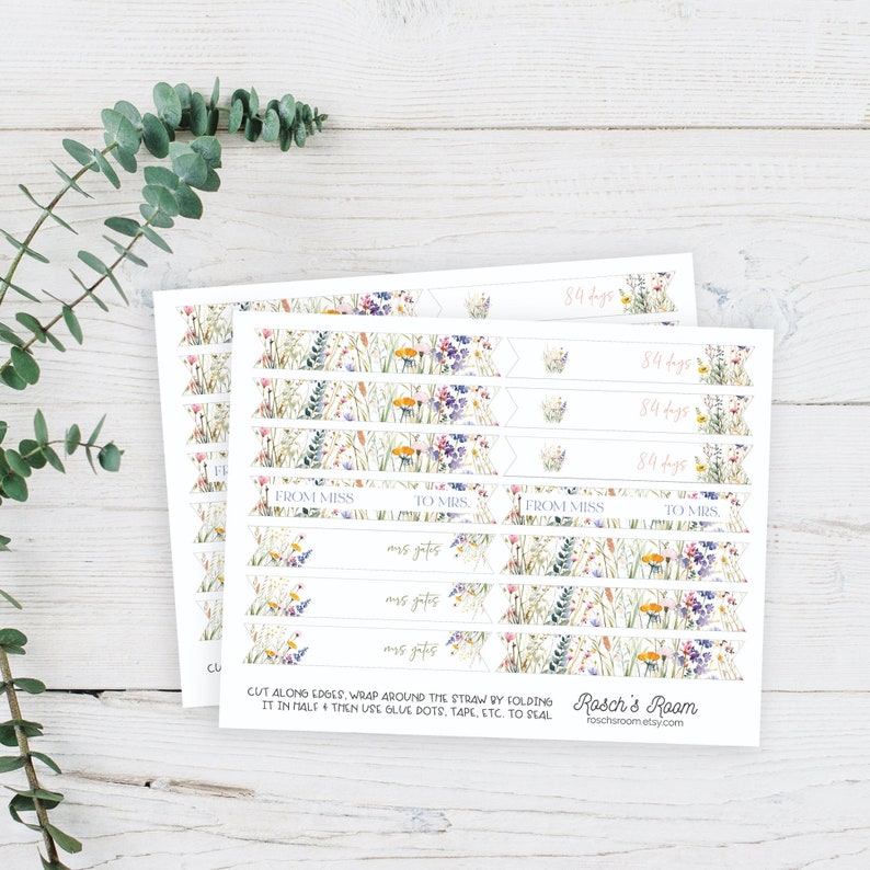 Wildflower Bridal Shower Straw Flags | Colorful Bridal Garden Floral ...