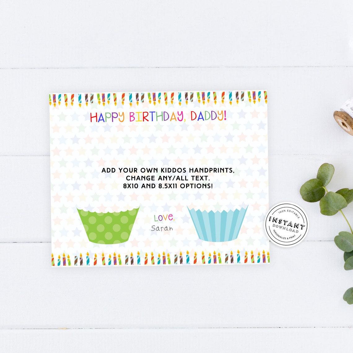 EDITABLE Happy Birthday Cupcake Handprint Craft Birthday - Etsy