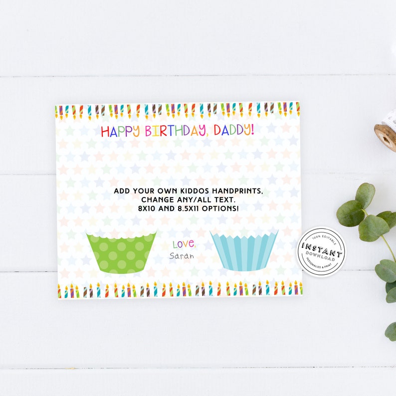 EDITABLE Happy Birthday Cupcake Handprint Craft Birthday - Etsy