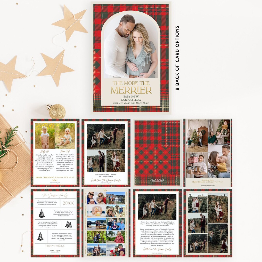 Plaid Pregnancy Announcement Christmas Card Editable Template | Flannel ...
