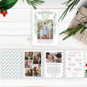 Newlywed Red Ribbon Christmas Card Template | Preppy Family Married and ...