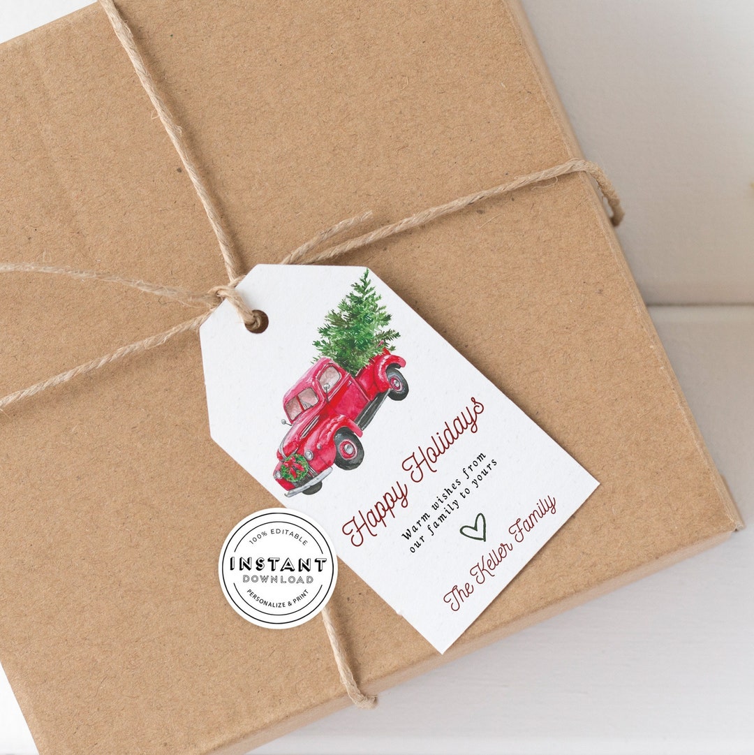 Red Truck Farmhouse Family Christmas Gift Tag | Rustic Farmhouse ...