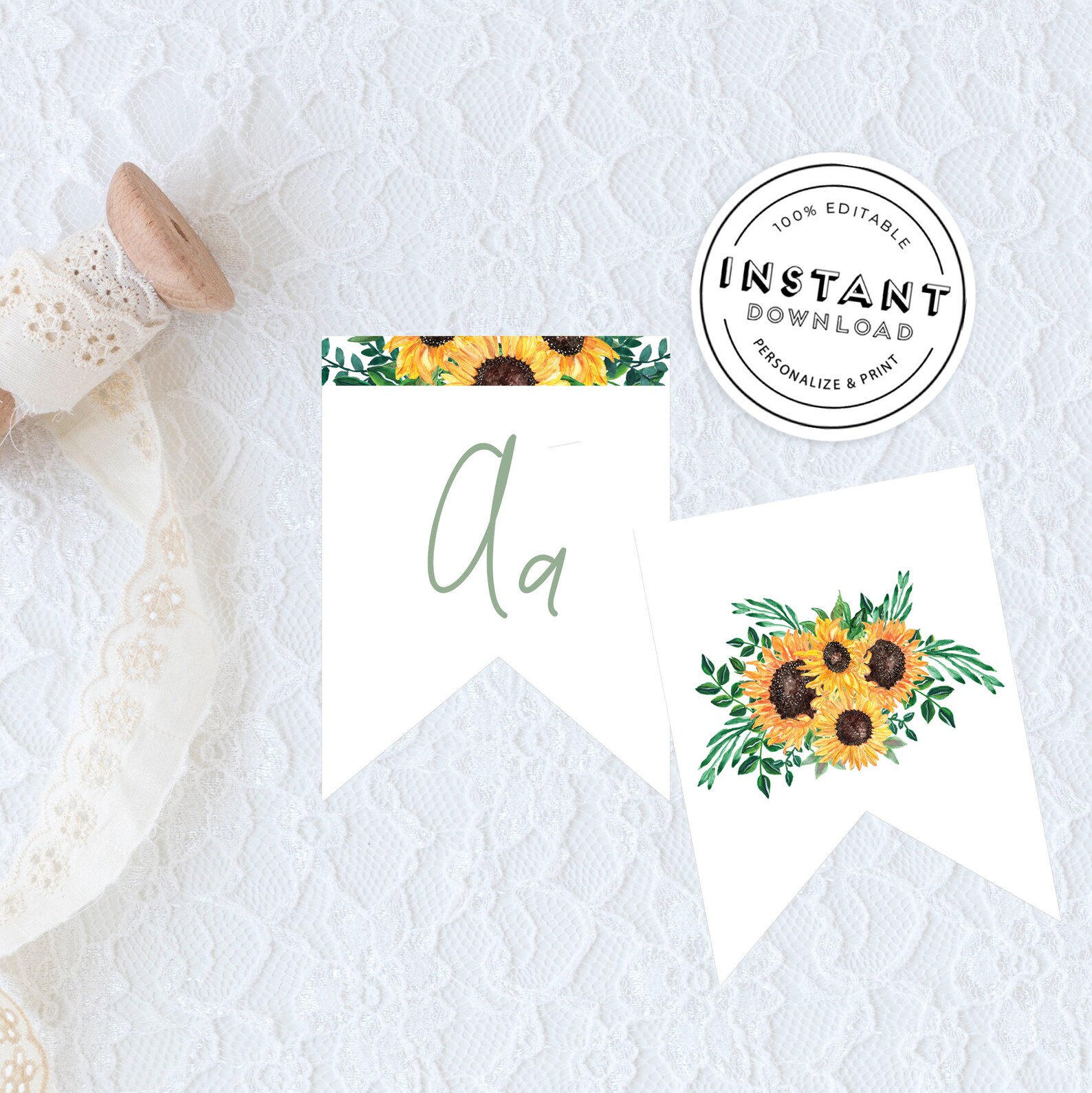 Custom Sunflower Party Banner | Printable Floral Banner Pennant ...