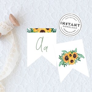 Custom Sunflower Party Banner Printable Floral Banner Pennant Editable ...