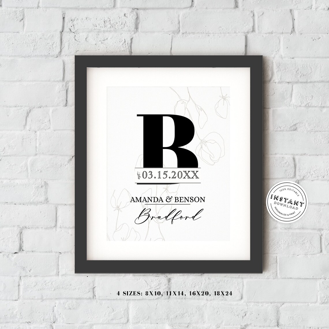 Last Name Monogram Wedding Gift Formal Elegant Marriage Sign | Etsy