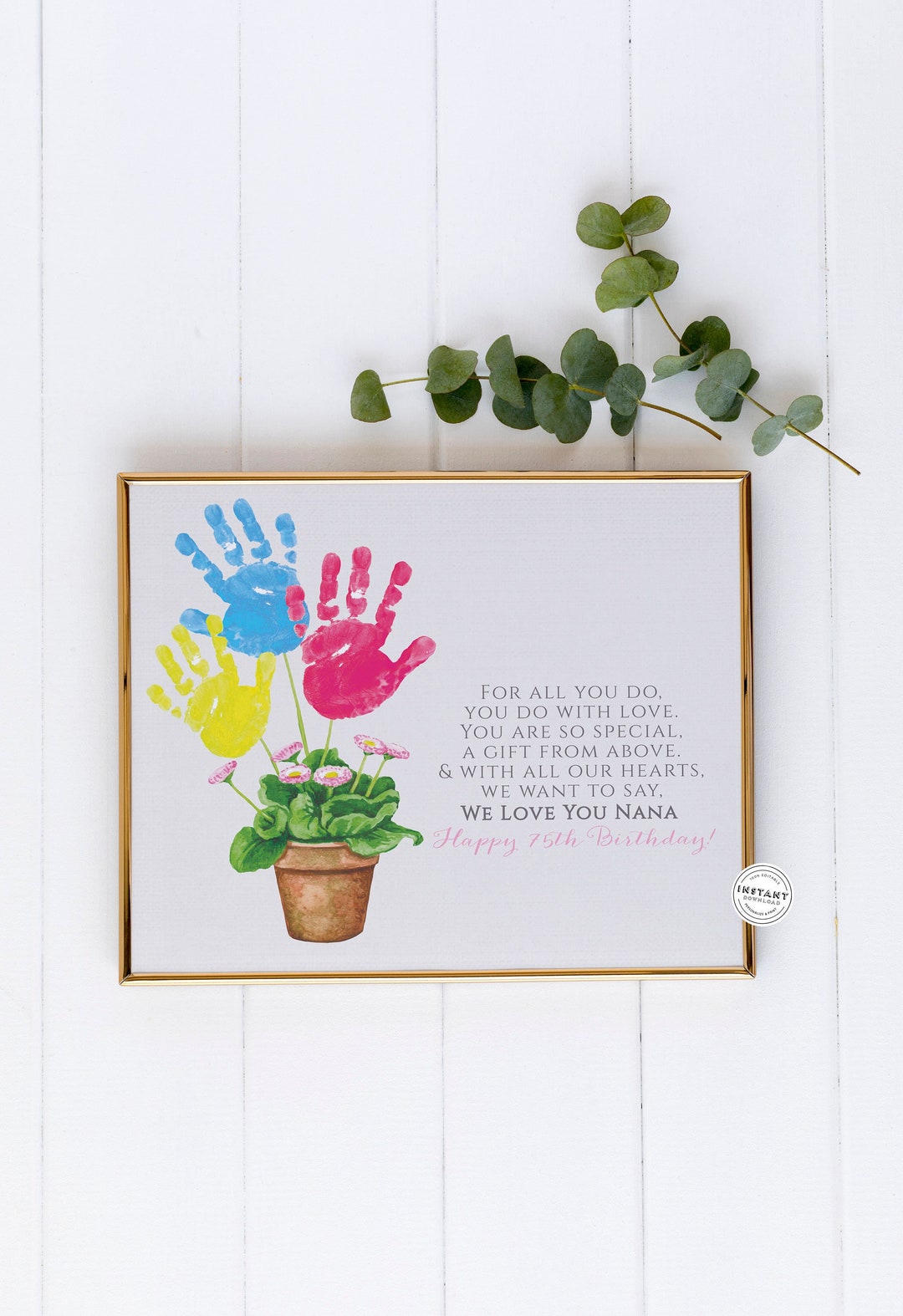 EDITABLE Grandma Mothers Day Three Handprints Art | 3 Kids Hand Print ...