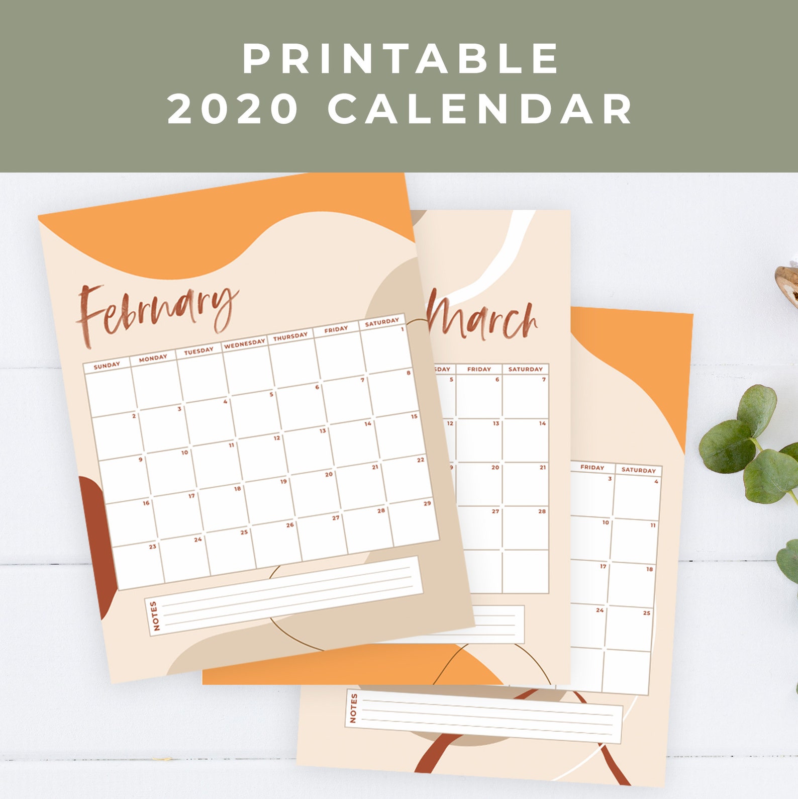 Modern Printable Calendar 2020 Calendar Template Printable - Etsy