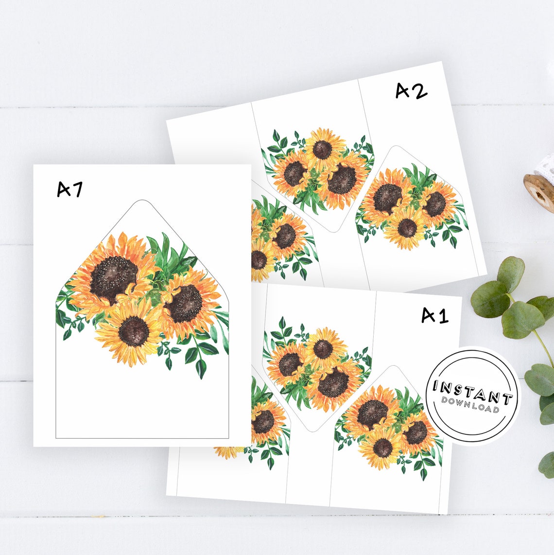 Sunflower Envelope Liner Printable Template Euro Envelope | Etsy