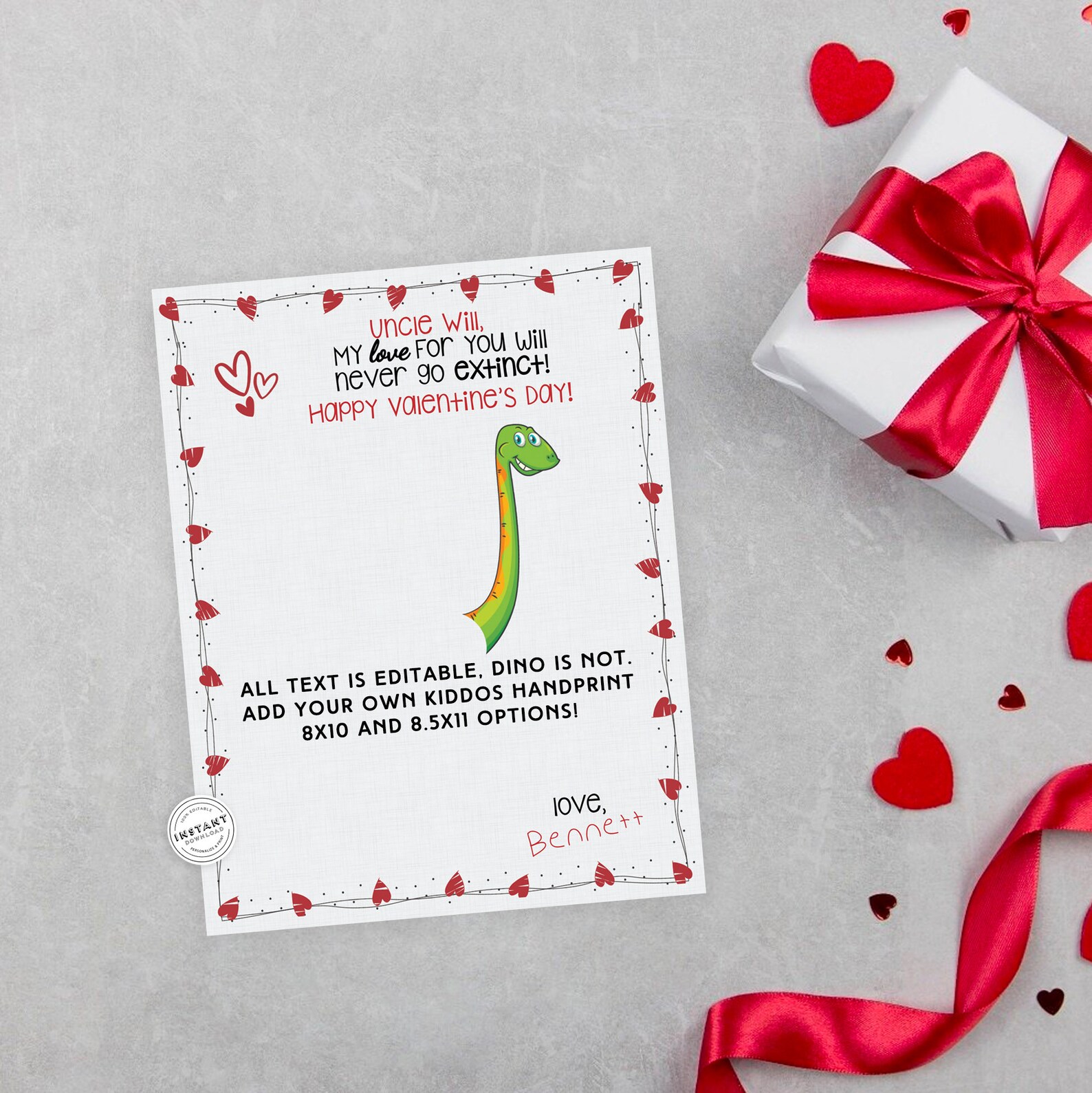 EDITABLE Green Dinosaur Valentine Handprint Dino Craft for - Etsy