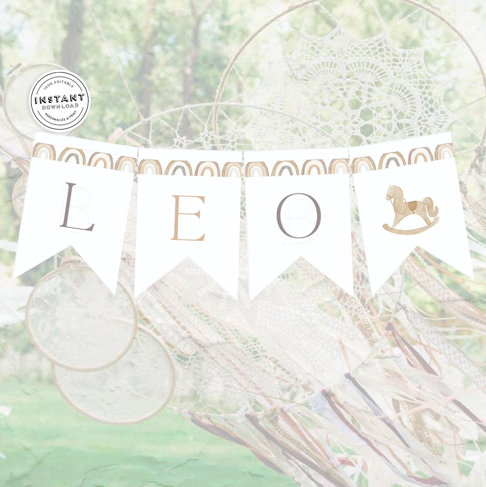 Boho Baby Shower Pennant Flag Banner Editable Baby Shower - Etsy