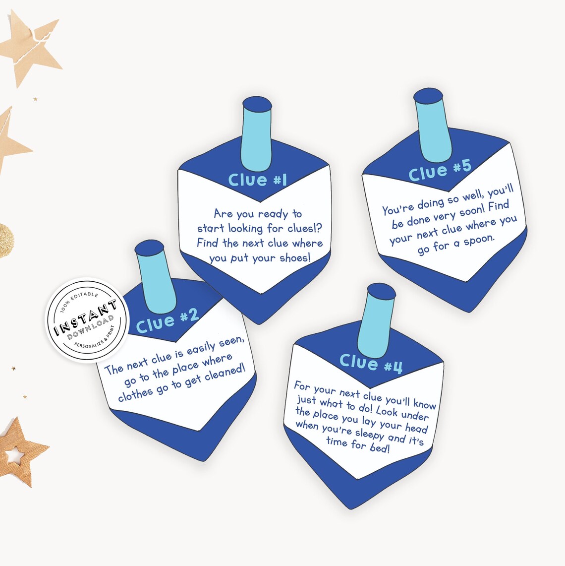 Hanukkah Dreidel Scavenger Hunt for Kids | at Home Dreidel Treasure ...