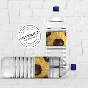 Sunflower Water Bottle Label | Editable Water Bottle Wraps | Bridal ...