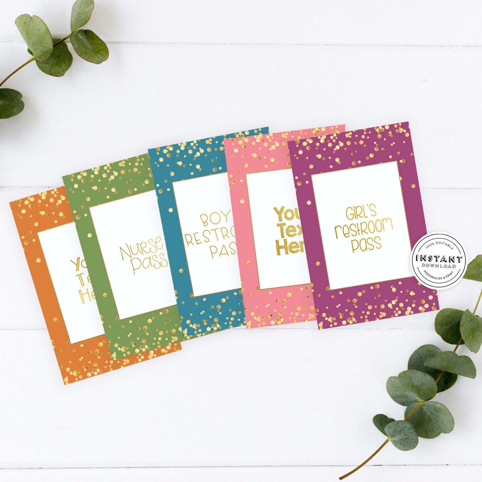 Set of 5 Bright Gold Confetti Classroom Hall Passes Rainbow - Etsy