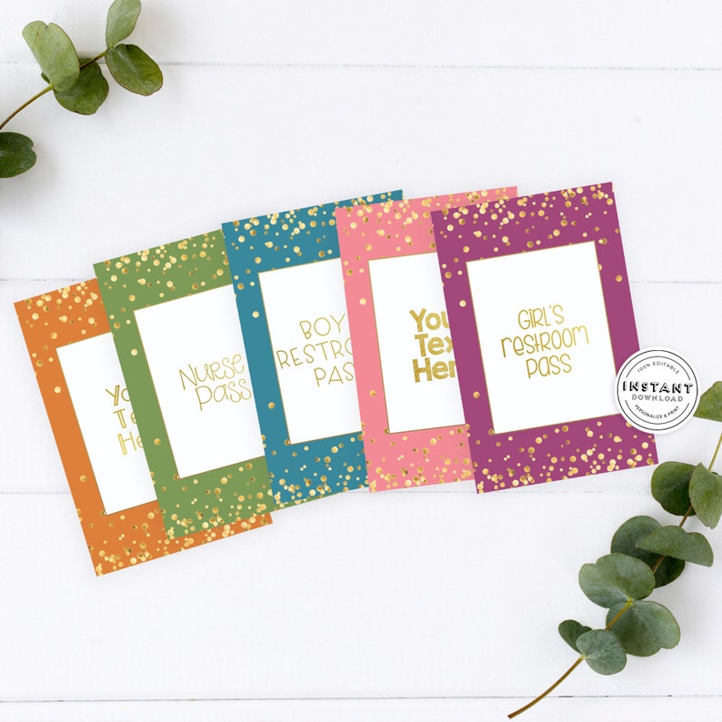 Set of 5 Bright Gold Confetti Classroom Hall Passes Rainbow - Etsy