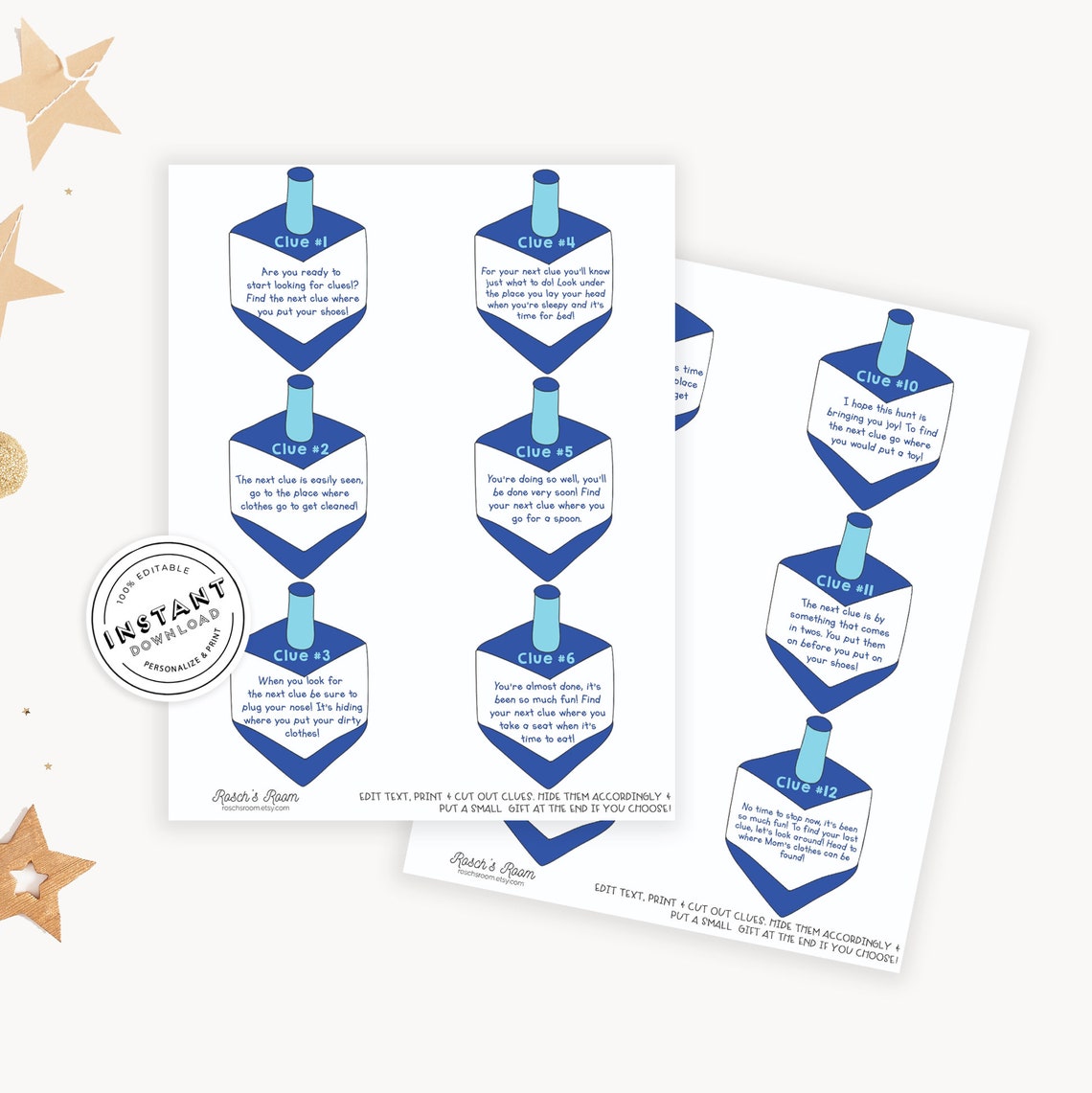 Hanukkah Dreidel Scavenger Hunt for Kids | at Home Dreidel Treasure ...