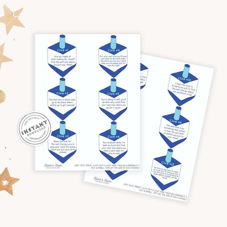 Hanukkah Dreidel Scavenger Hunt for Kids | at Home Dreidel Treasure ...