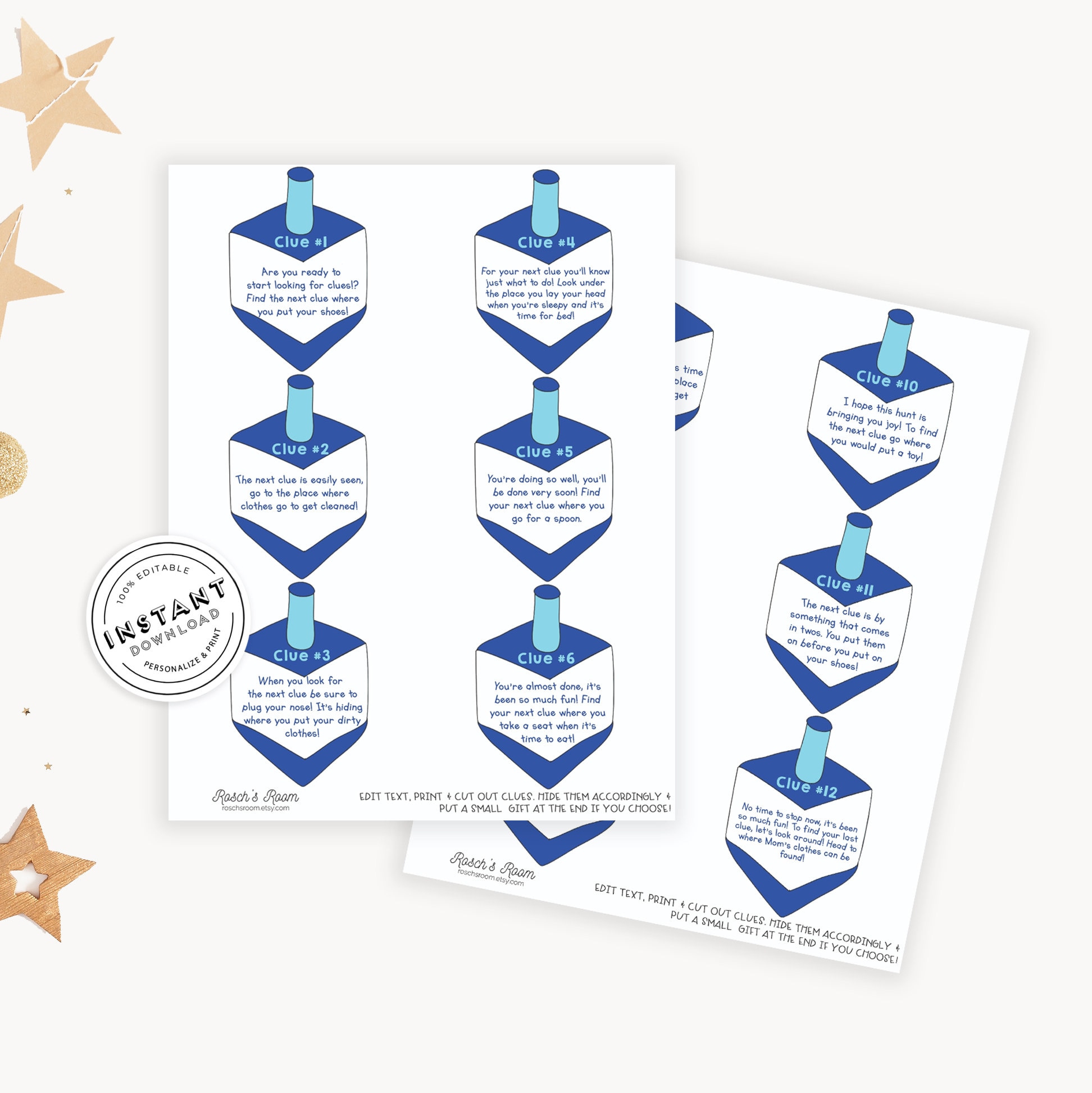 Hanukkah Dreidel Scavenger Hunt for Kids | at Home Dreidel Treasure ...