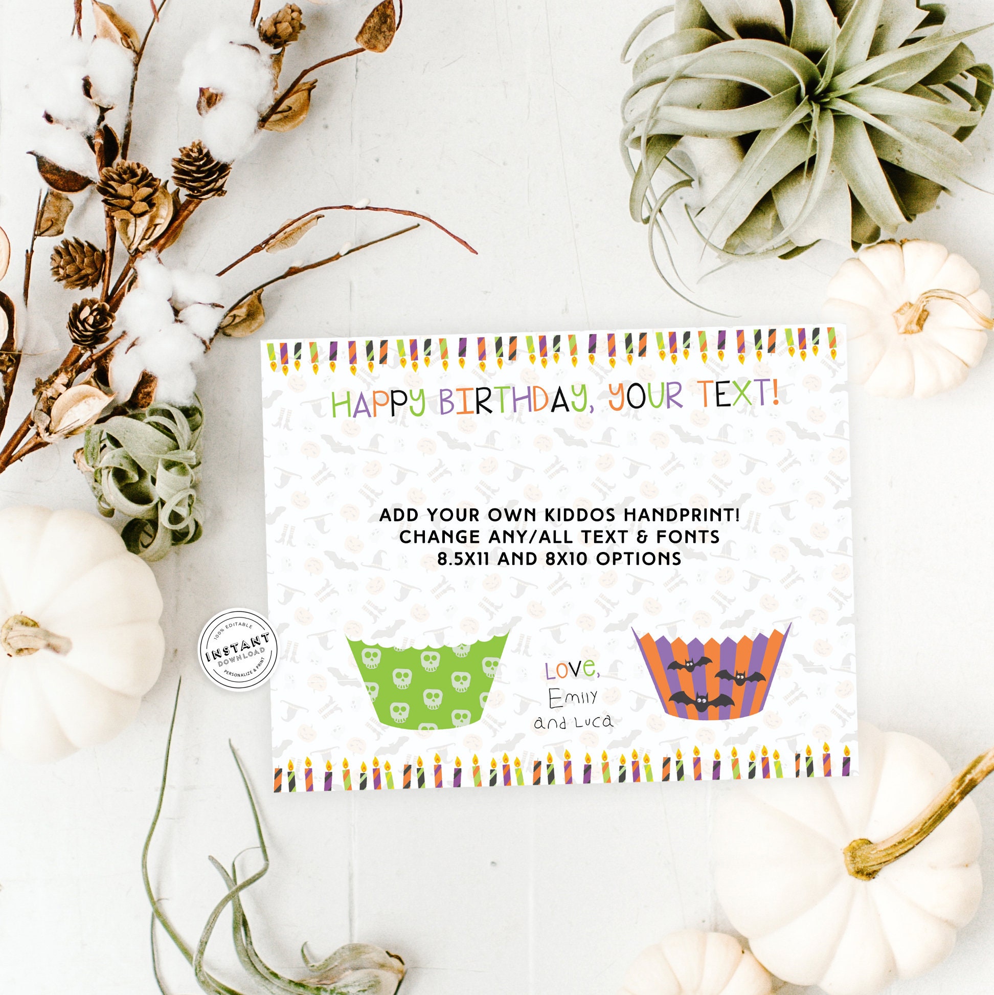 EDITABLE Halloween Happy Birthday Cupcake Handprint Craft - Etsy