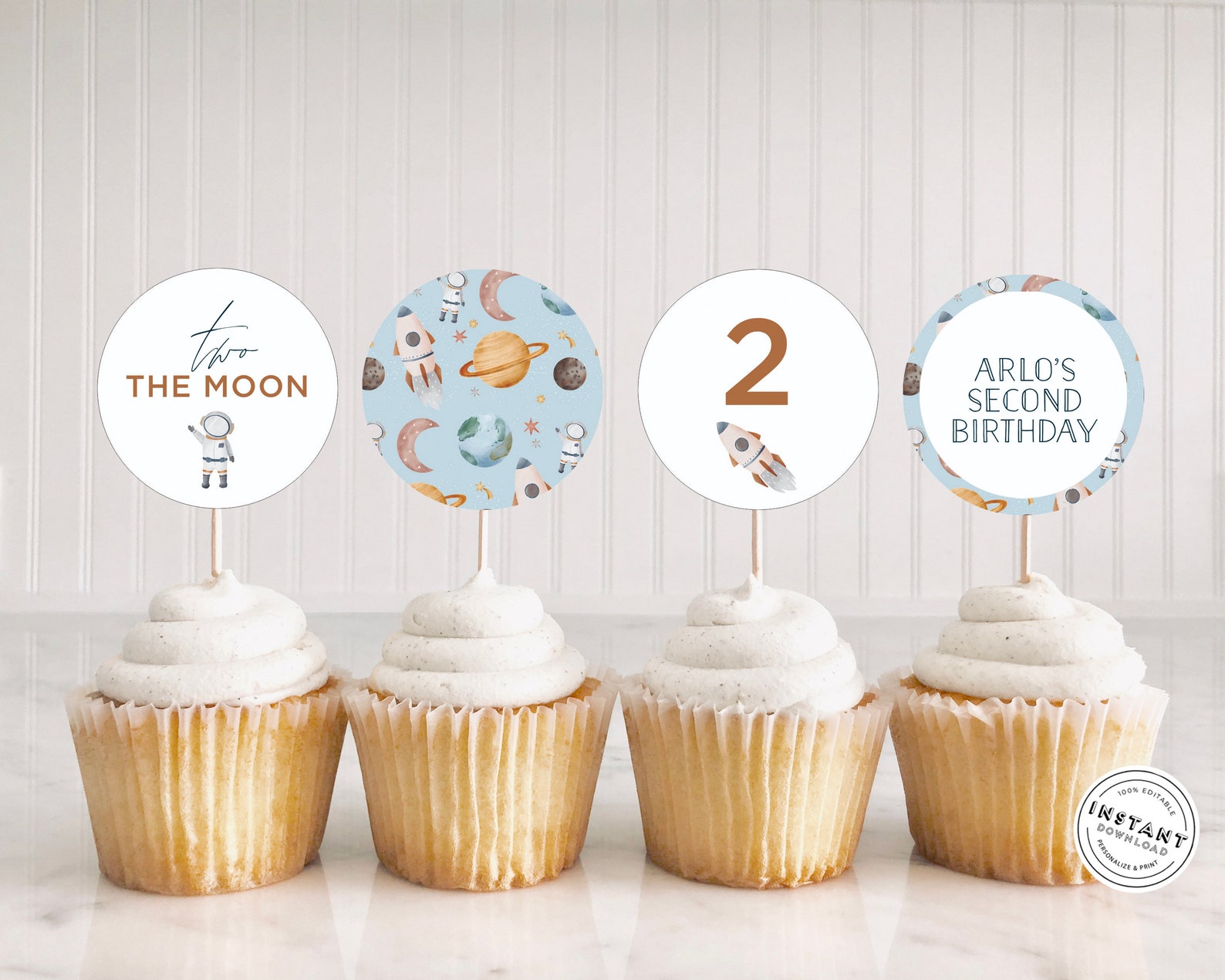 Light Blue Two the Moon Cup Cake Toppers Outer Space - Etsy