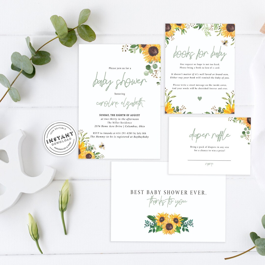 Sunflower Baby Shower Invitation | Download Rustic Baby Shower | DIY ...