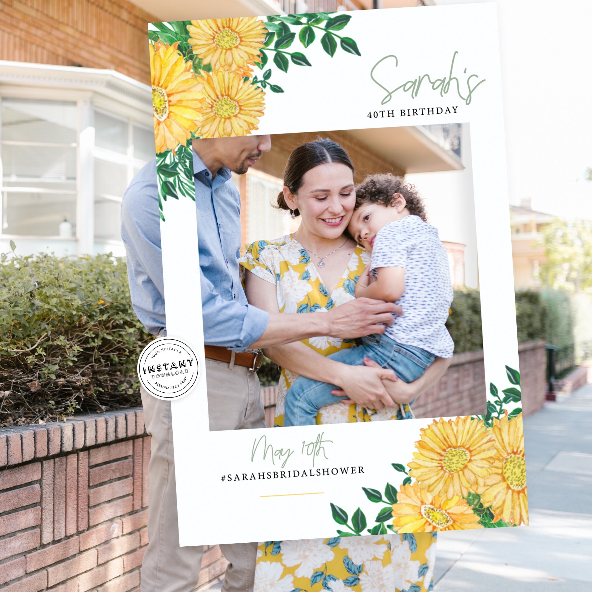 Yellow Gerbera Photo Booth Frame | INSTANT DOWNLOAD Photo Prop | Baby ...