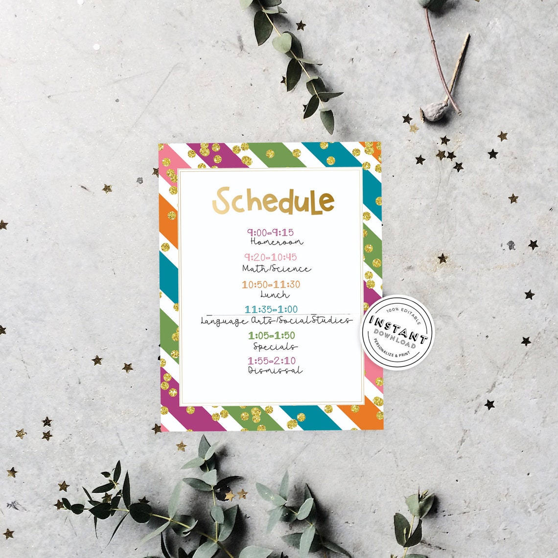 Colorful Confetti Classroom Schedule Modern Rainbow Teacher | Etsy