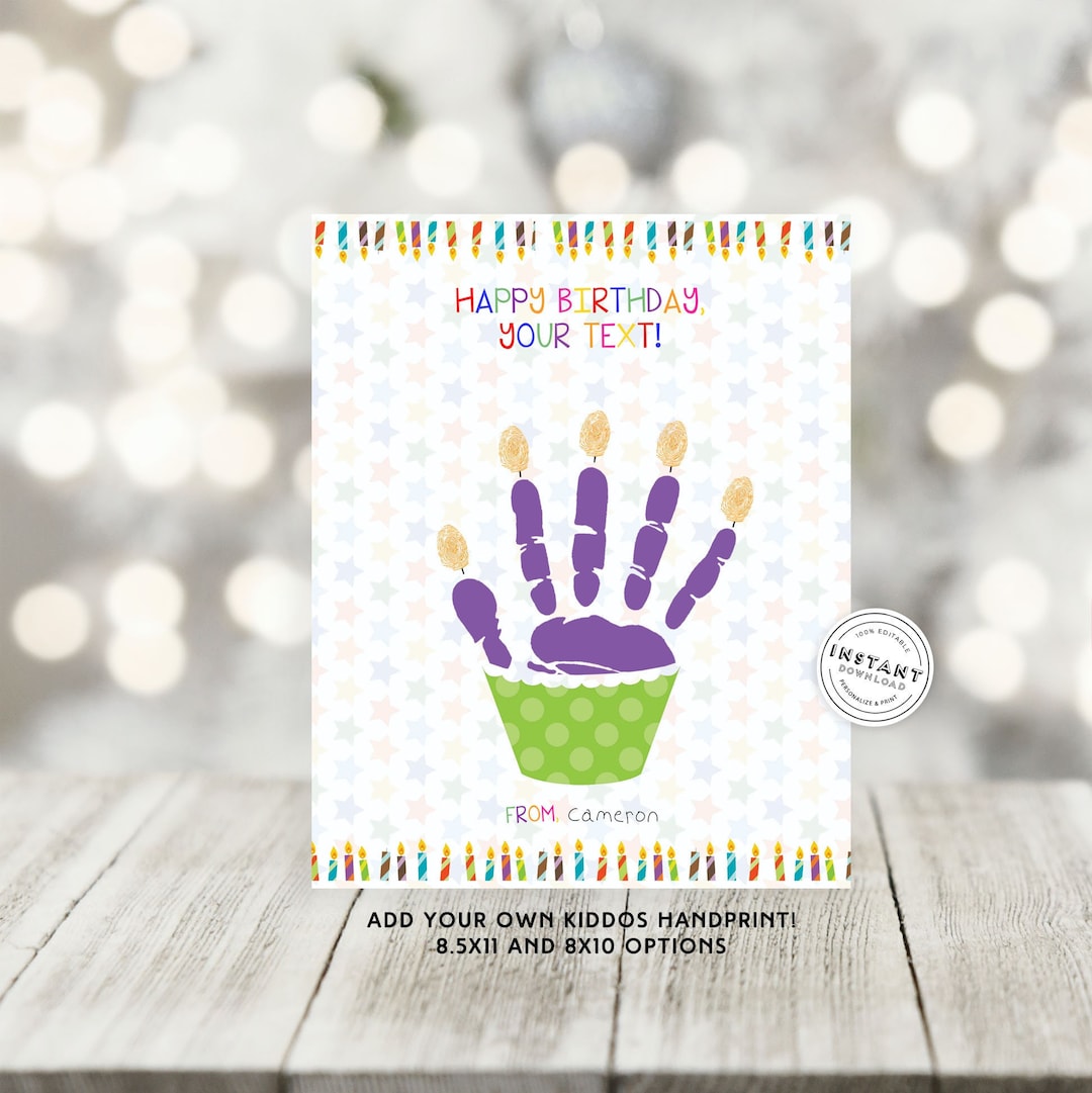 EDITABLE Happy Birthday 1 Cupcake Handprint Craft | Birthday Card ...