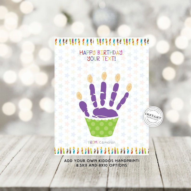 EDITABLE Happy Birthday 1 Cupcake Handprint Craft Birthday - Etsy