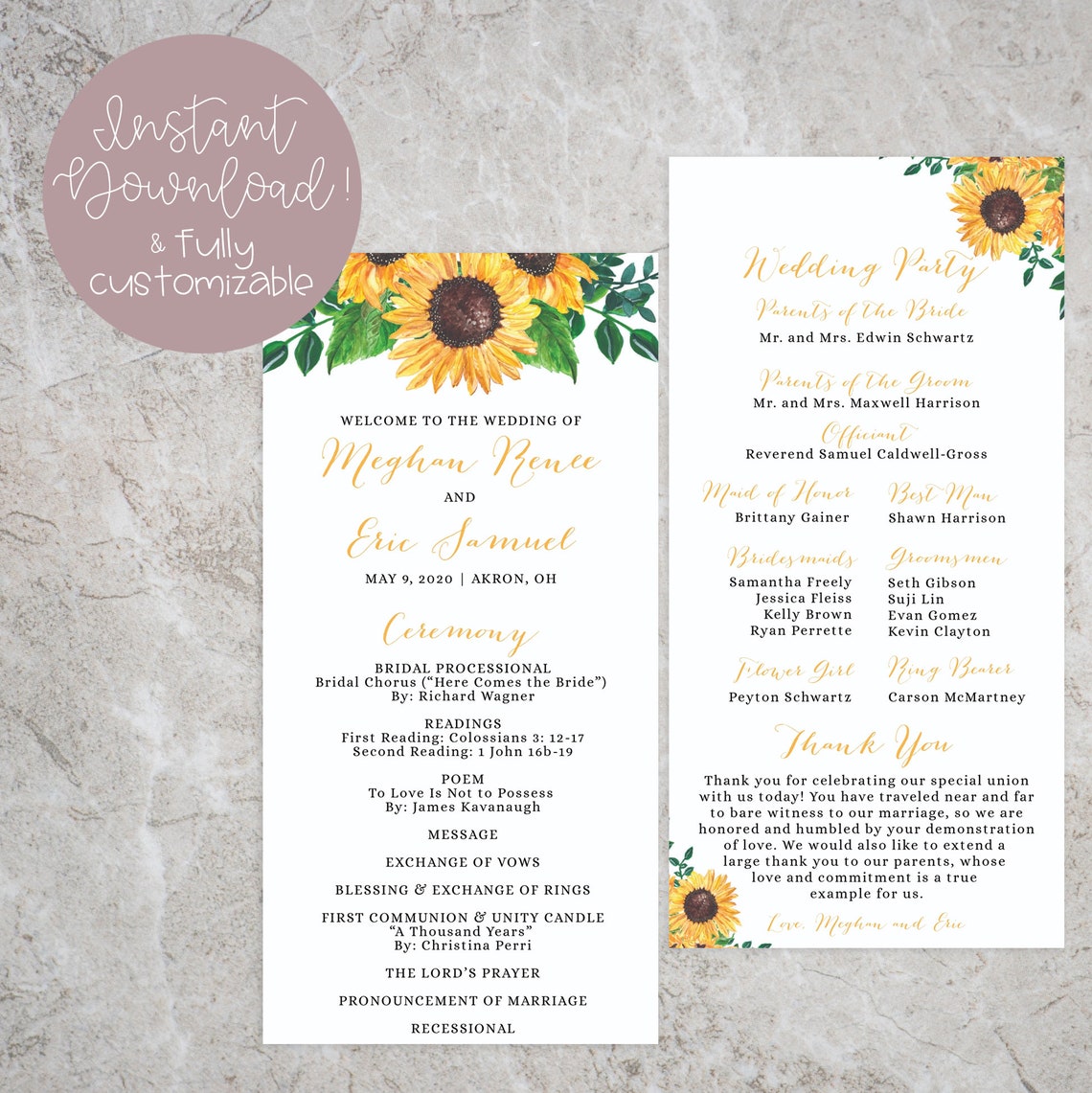 Sunflower Wedding Program Rustic Sun Flower Wedding Program | Etsy
