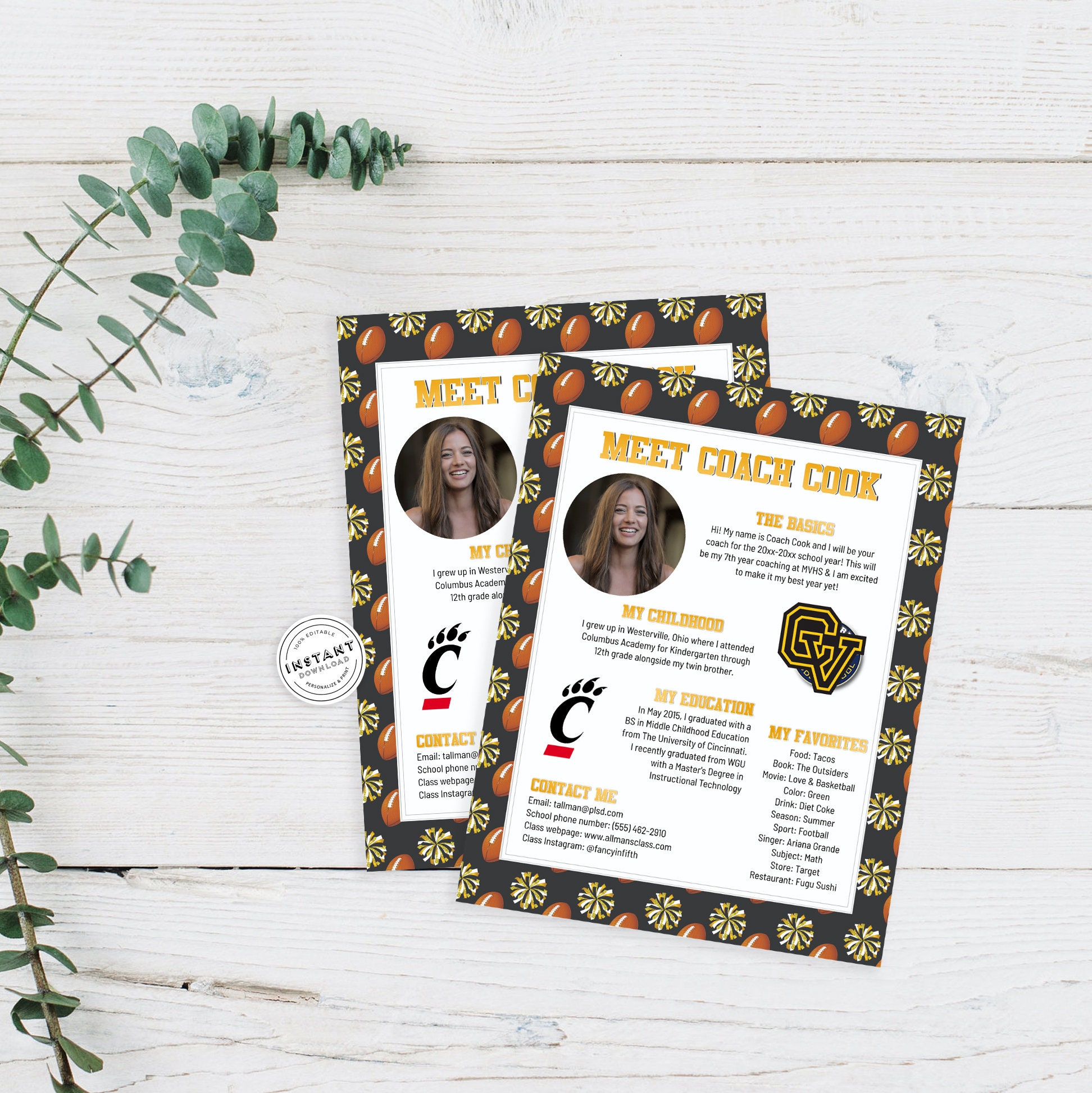 Meet the Coach Football Cheer Template | Coach Introduction Form ...