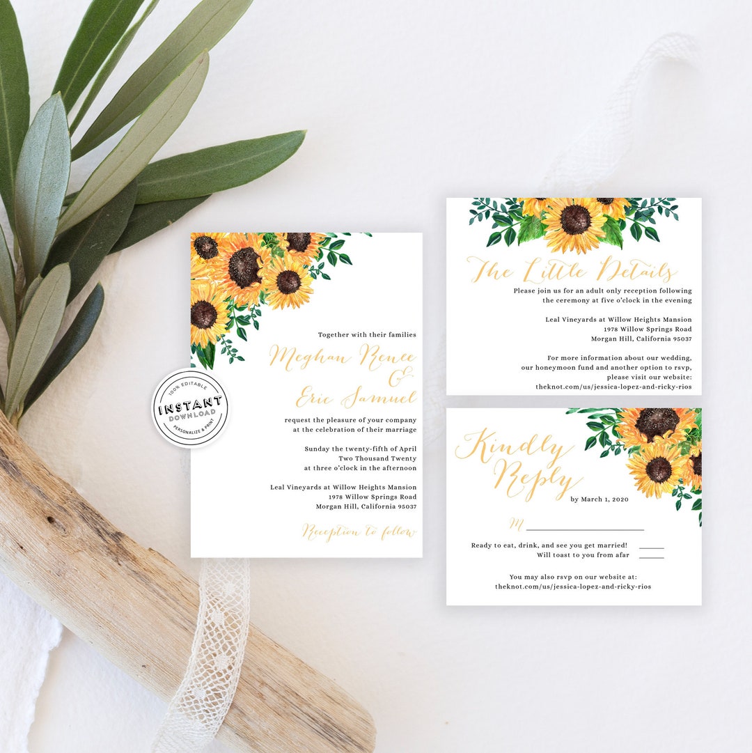 Sunflower Rustic Wedding Invitation Instant Download | Fall Sunflower ...