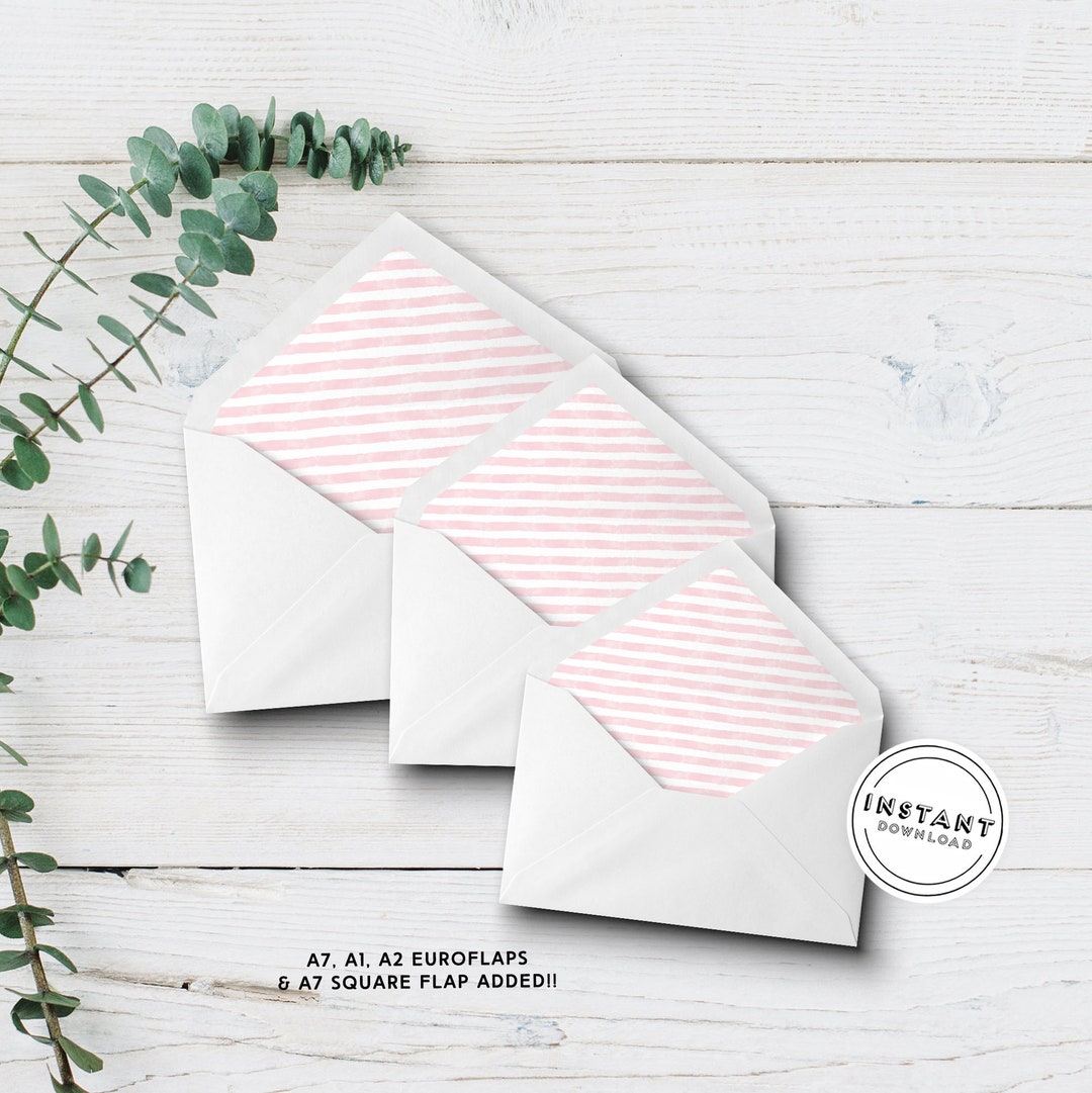 Pink Watercolor Stripes Envelope Liner Printable Template | Euro ...