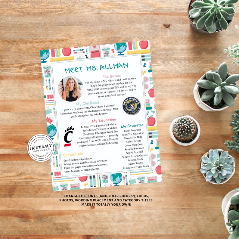 Meet the Teacher Colorful Template Primary School Newsletter | Etsy