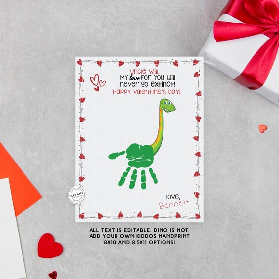 EDITABLE Green Dinosaur Valentine Handprint Dino Craft for | Etsy