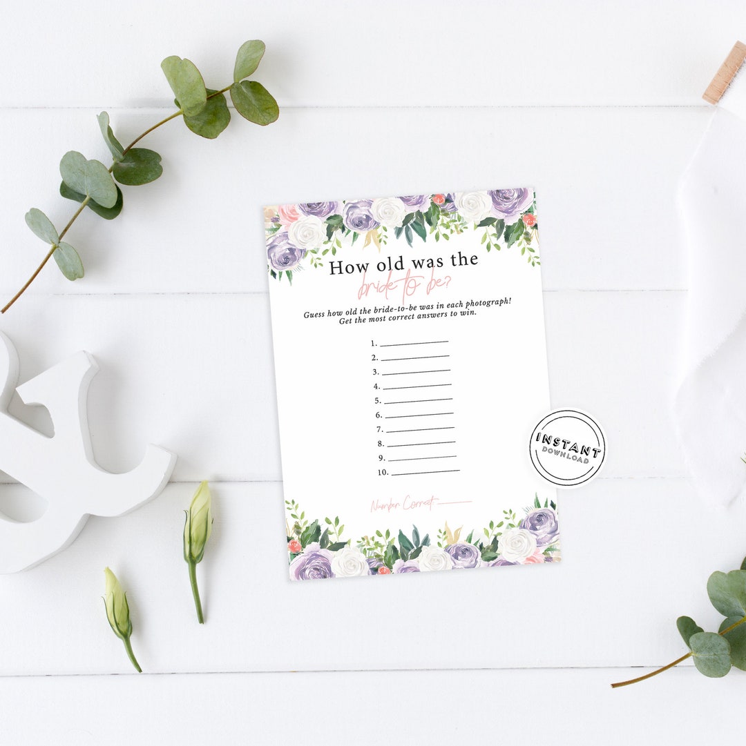 Printable How Old Was the Bride Bridal Shower Games| DIY Bridal Shower ...