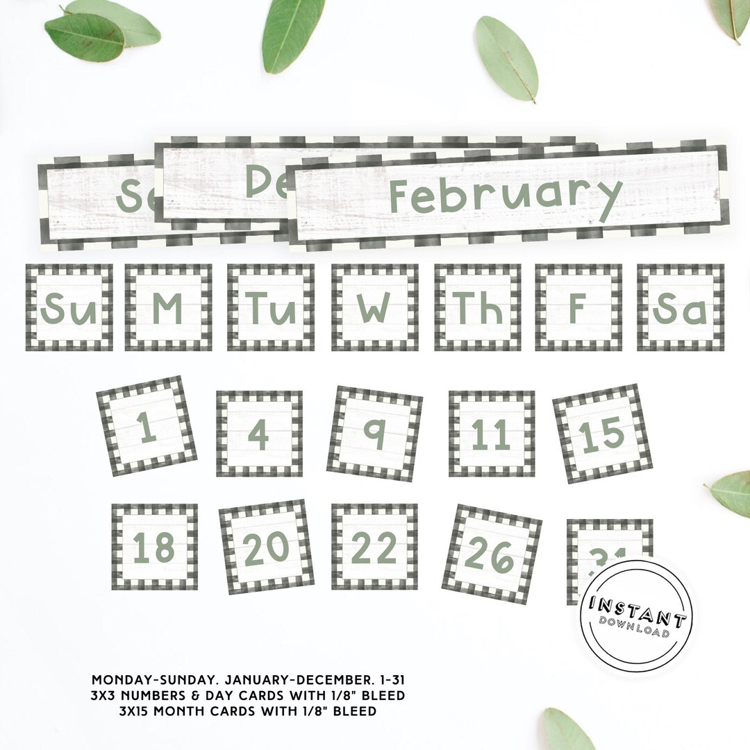 Farmhouse Calendar Inserts for Classroom | Buffalo Check Classroom ...