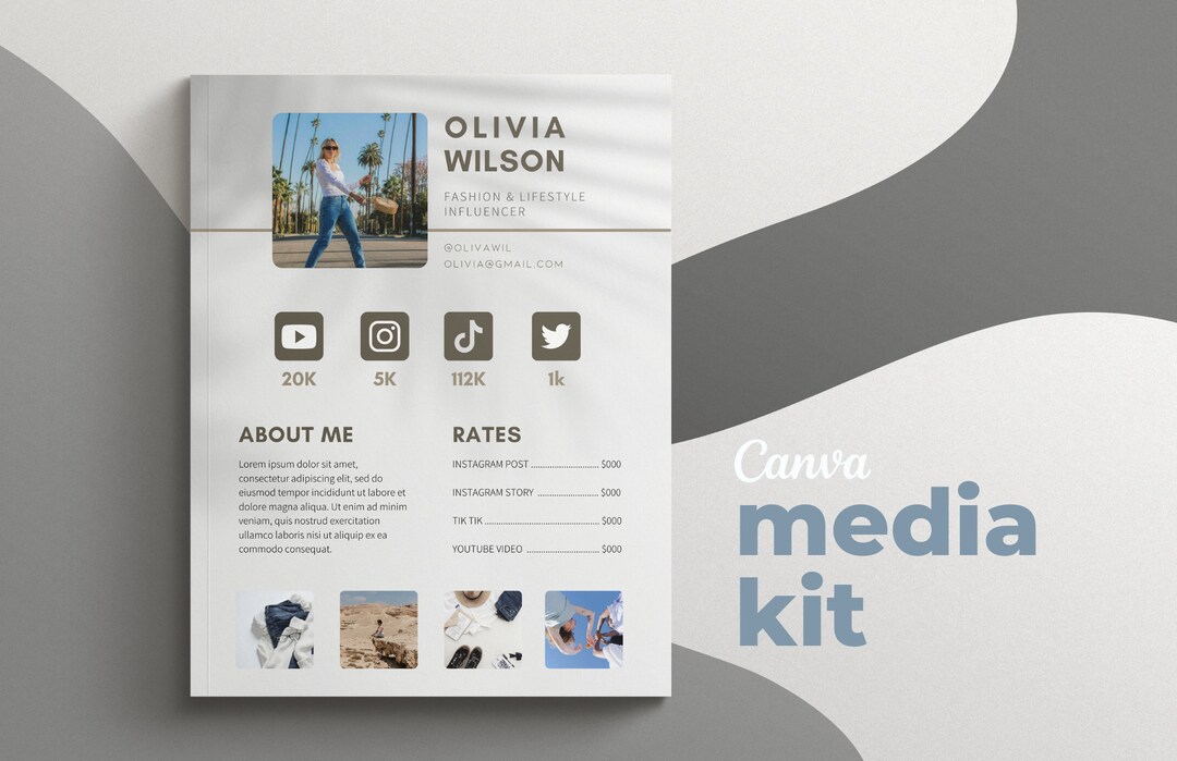 1 Page Media Kit Template, Rate Card, Canva Template, Instagram ...
