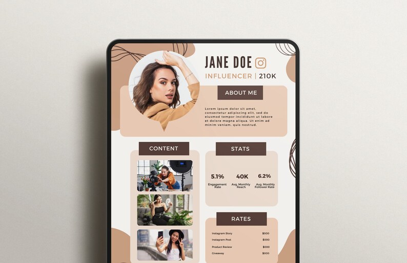 1 Page Media Kit Template, Influencer Stat Sheet, Canva Template ...